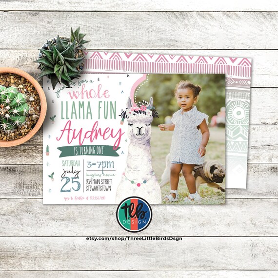 digital watercolor llama birthday invite Llama Birthday Invitation ...