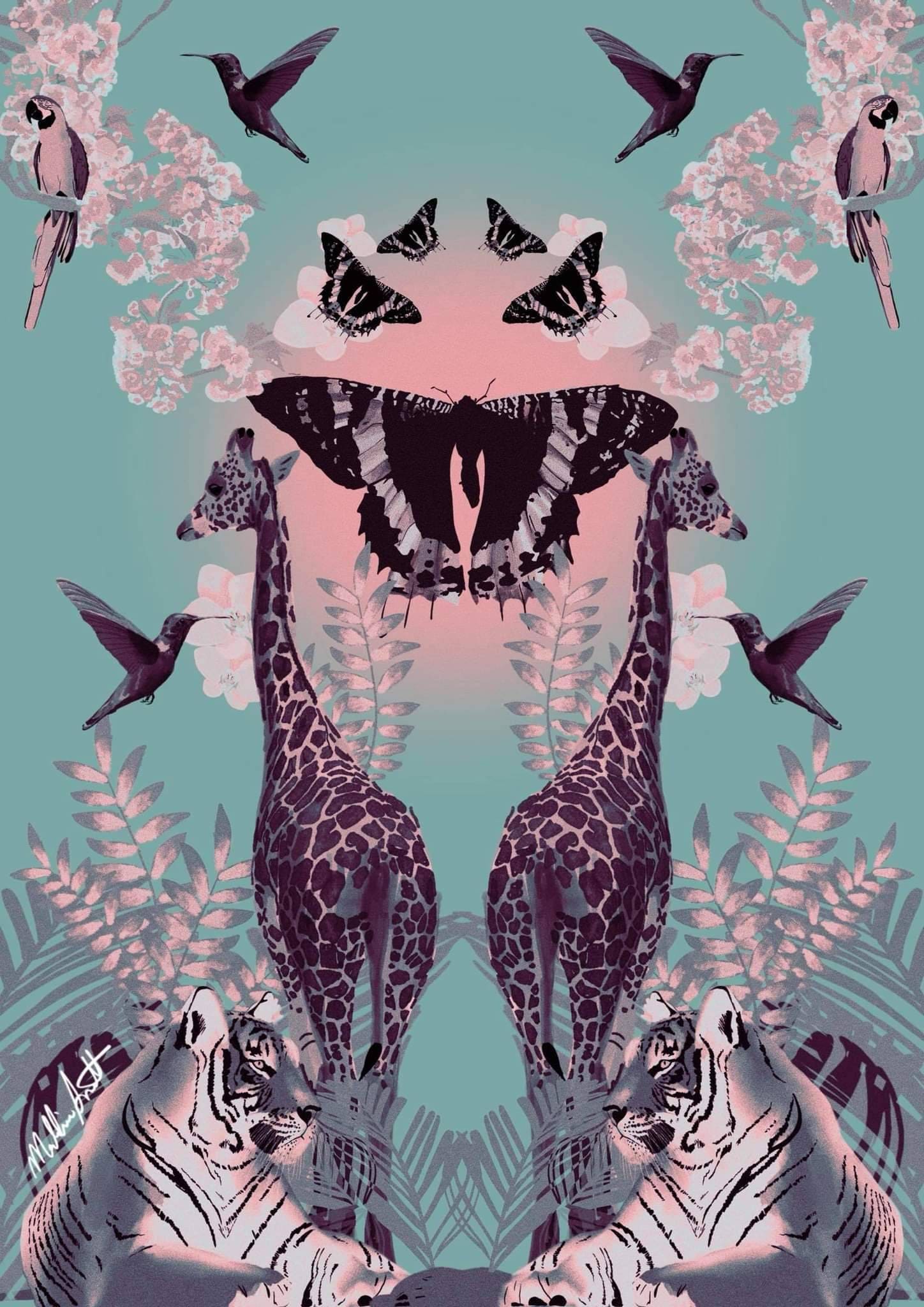 Hand Drawn Jungle Animal Collage Matte Print - Etsy UK