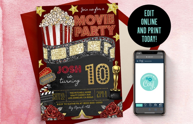 Movie Birthday Invite Movie Invitation Movie Night Party | Etsy