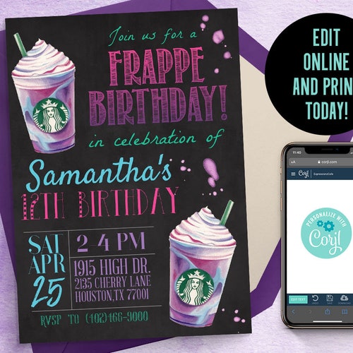 Editable Latte Invitation Coffee Invitation Starbucks Etsy