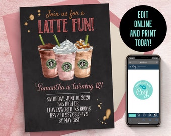 Editable Latte Fun Invitation Coffee Invitation Starbucks | Etsy