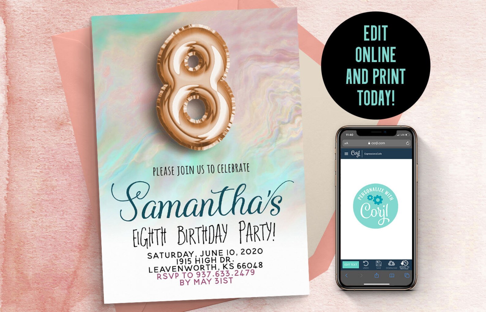 8th Birthday Invite Eighth Invitation Marble Gold Invite | Etsy