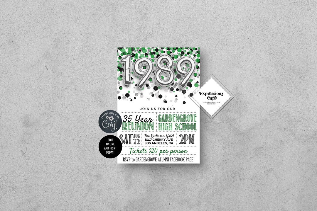Green & Silver Reunion Invitation Template (digital Download) - Etsy