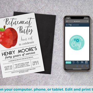 Editable Teacher Retirement Invitation | Apple Retirement, School ...