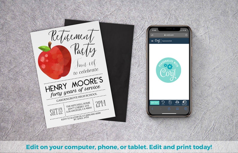 Editable Teacher Retirement Invitation Apple Retirement | Etsy