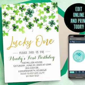 Clover Birthday Invitation | First Birthday Invite, St. Patrick's ...