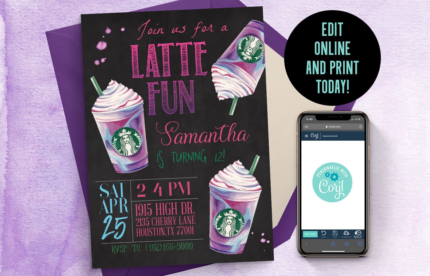 Editable Latte Invitation | Unicorn Invitation, Coffee Invitation, Cafe ...