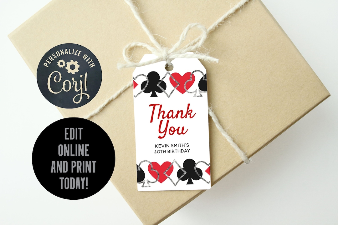 Poker Thank You Tags: Casino Party Favor Tags (editable Template) - Etsy