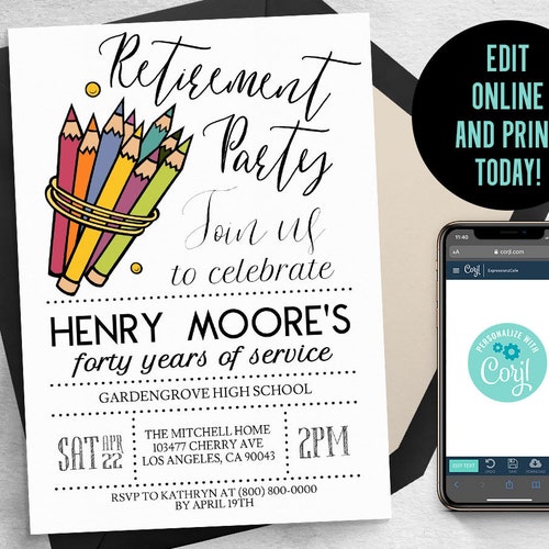 Editable Teacher Retirement Invitation Chalkboard Printable | Etsy