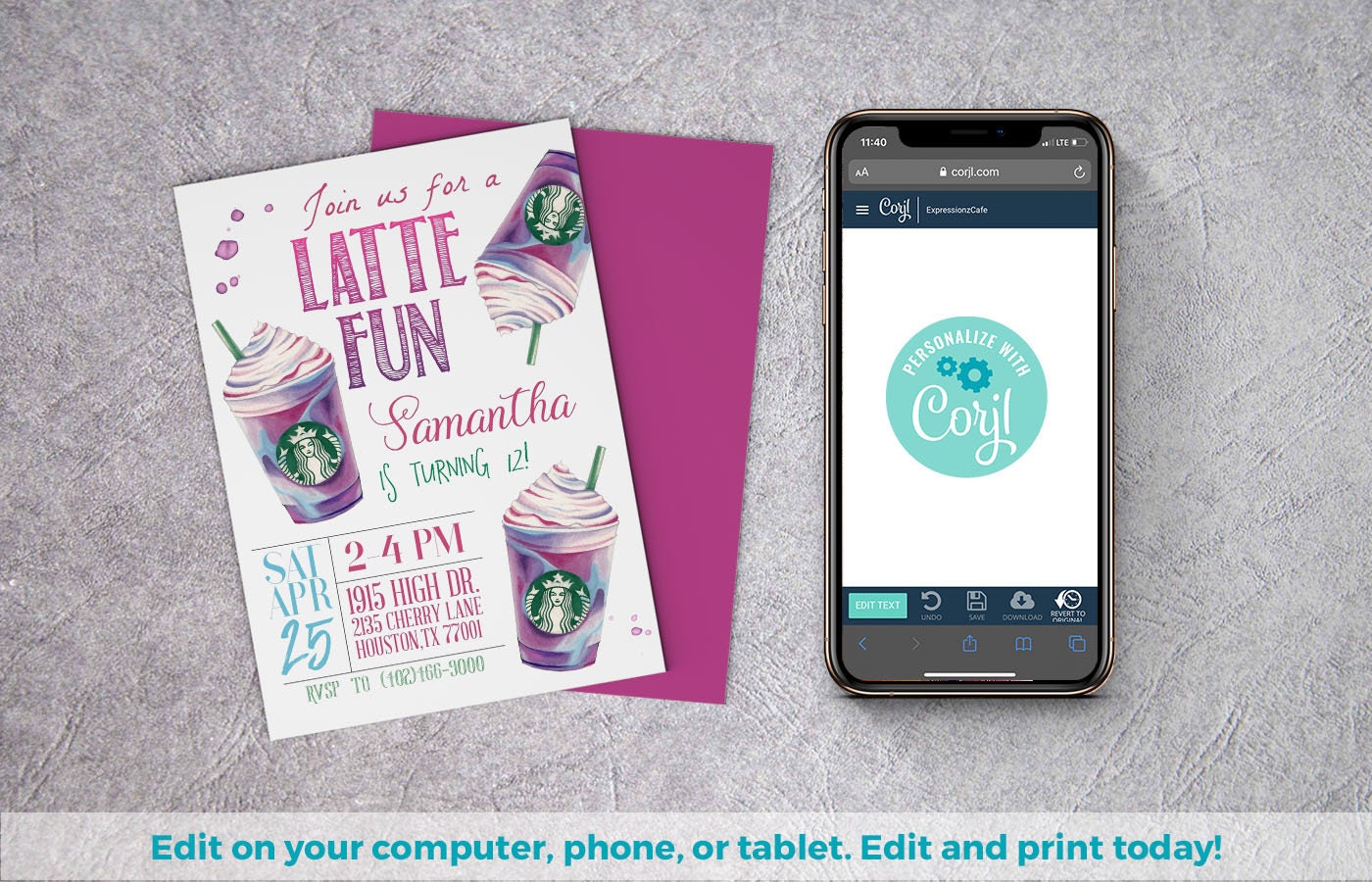 Editable Latte Invitation Unicorn Starbucks Invitation Etsy