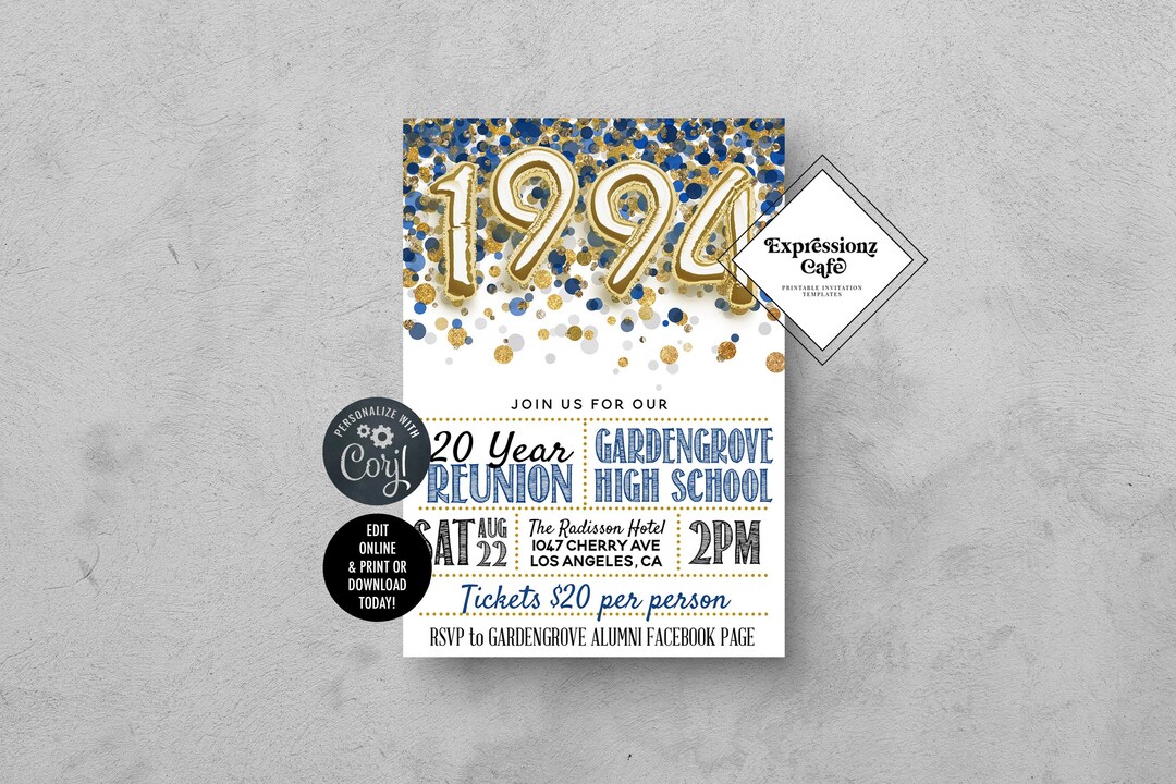 Navy Blue & Gold School Reunion Invitation Template (digital Download ...