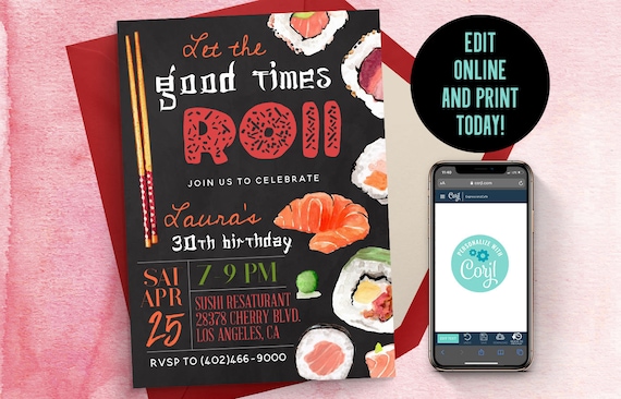 Sushi Invitation Sushi Party Invite Asian Invitation | Etsy