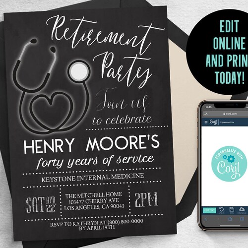 Editable Nurse Retirement Invitation. Nurse Retirement Party - Etsy