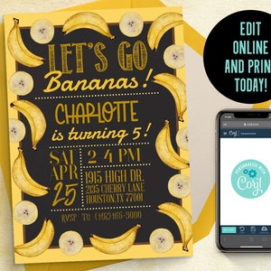 Banana Birthday Invitation | Banana Invitation, Go Bananas Invite ...