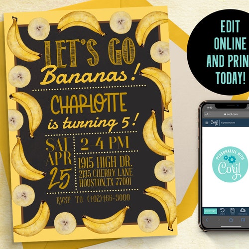 Banana Birthday Invitation Banana Invitation Go Bananas - Etsy