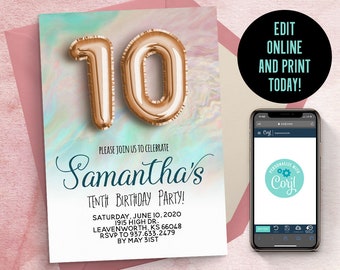 10th Birthday Invite Invite 10th Invitation Marble | Etsy
