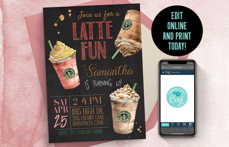 Editable Latte Invitation Coffee Invitation Starbucks Etsy