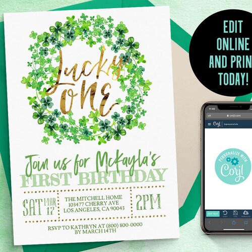 Clover Birthday Invitation First Birthday Invite St. | Etsy