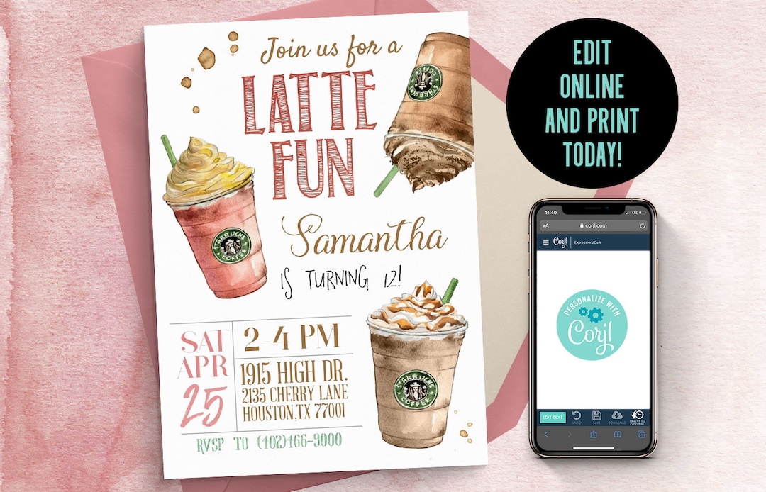Editable Latte Fun Invitation | Coffee Invitation, Pretty Invitation ...