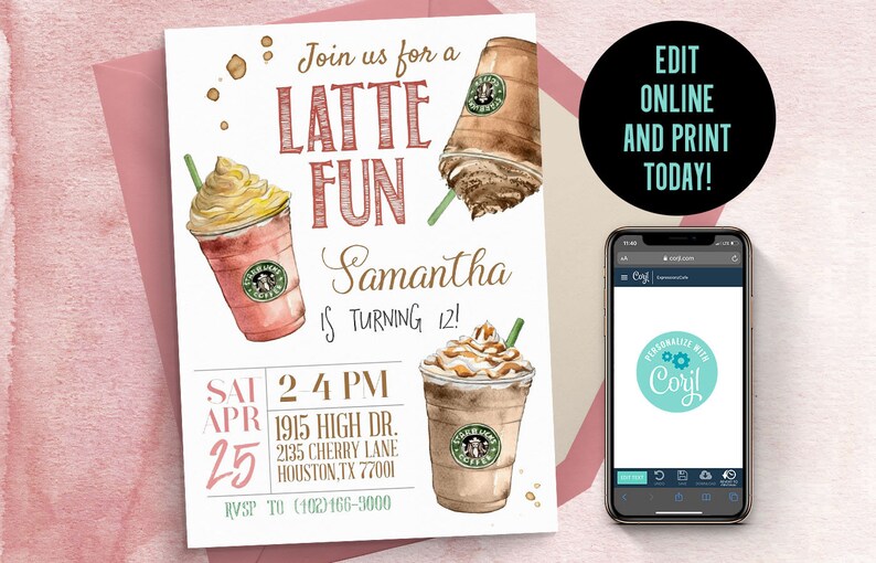 Editable Latte Fun Invitation Coffee Invitation Starbucks - Etsy