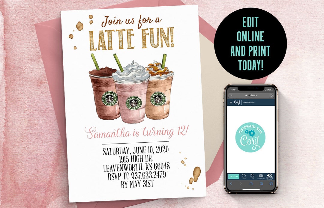 Editable Latte Invitation Coffee Invitation, Cafe Invitation, Latte Fun ...