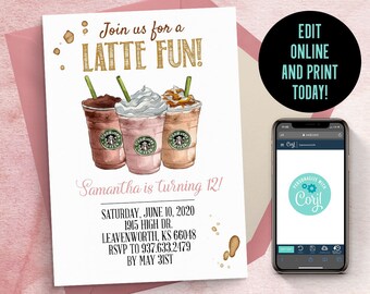 Editable Latte Fun Invitation Coffee Invitation Starbucks | Etsy