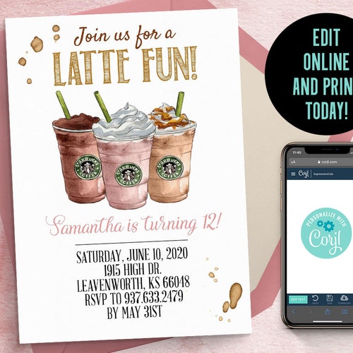 Editable Latte Invitation Coffee Invitation Starbucks Etsy
