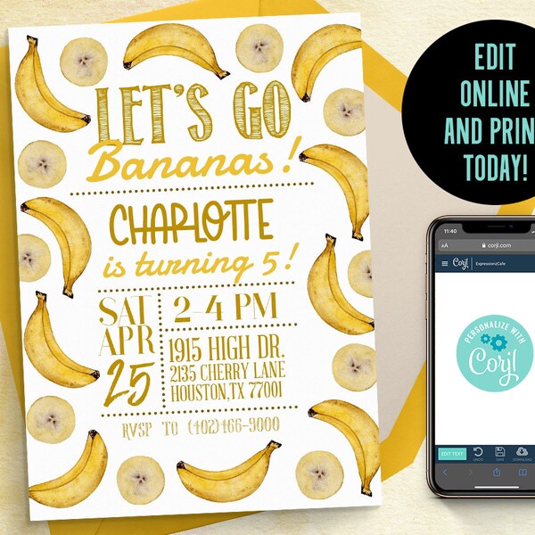 Banana First Birthday Invitation - Etsy