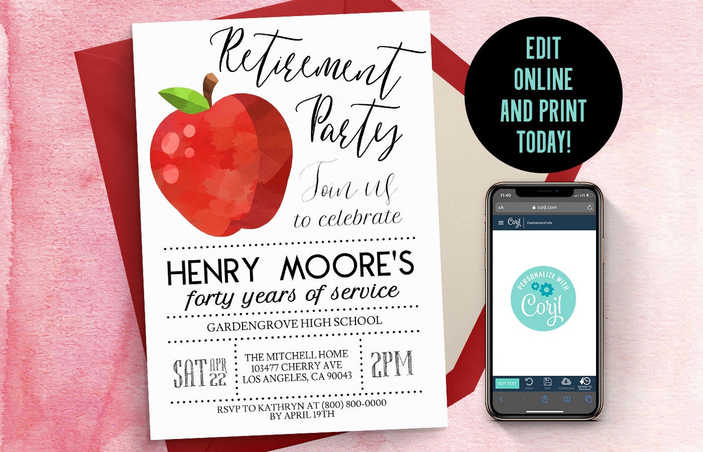 Editable Teacher Retirement Invitation Apple Retirement - Etsy