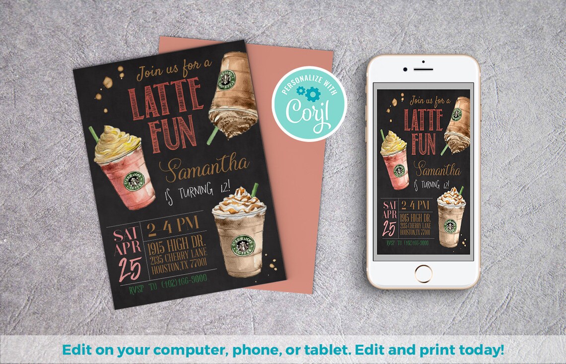 Editable Latte Invitation Coffee Invitation Starbucks - Etsy