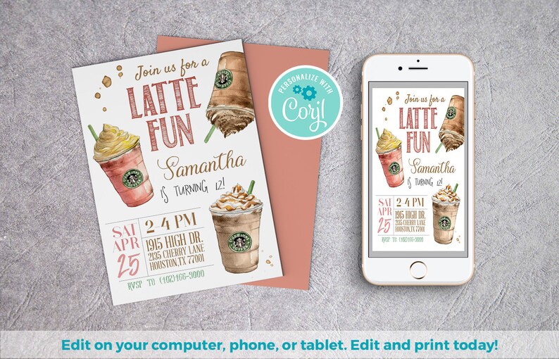 Editable Latte Fun Invitation Coffee Invitation Starbucks - Etsy