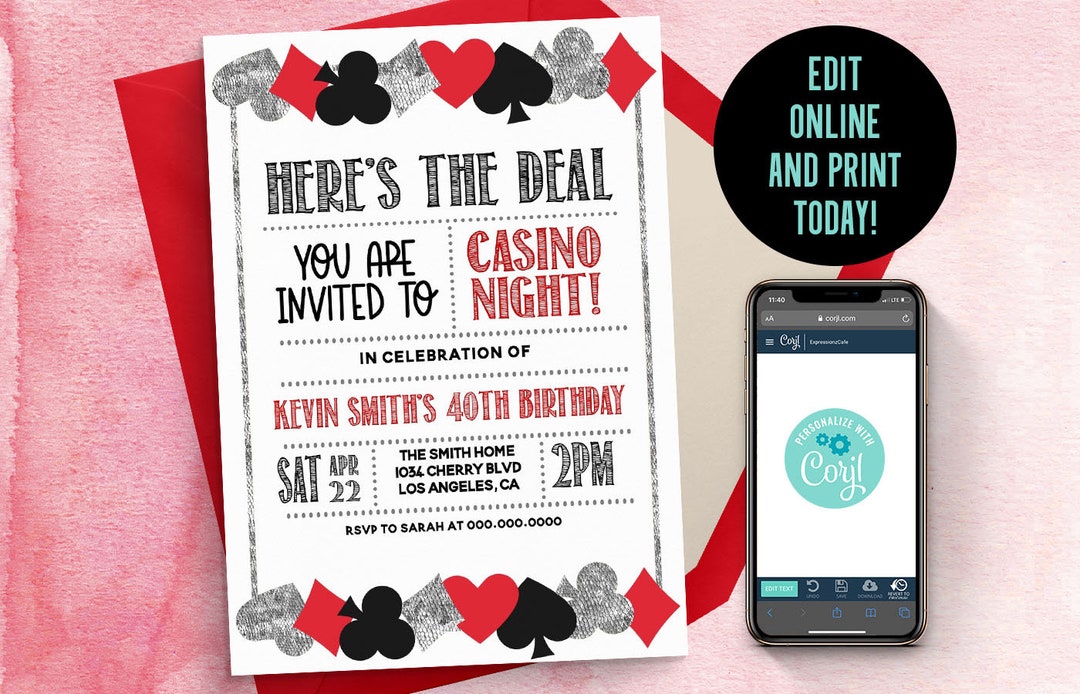 Editable Poker Invitation Template, Casino Invitation, Poker Party ...
