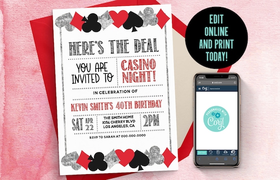 Editable Poker Invitation Template Casino Invitation Poker | Etsy