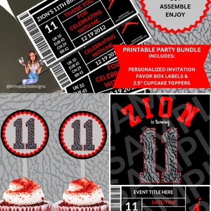 Digital Jordan Party Favor Box Label and Invitation Bundle, Party ...