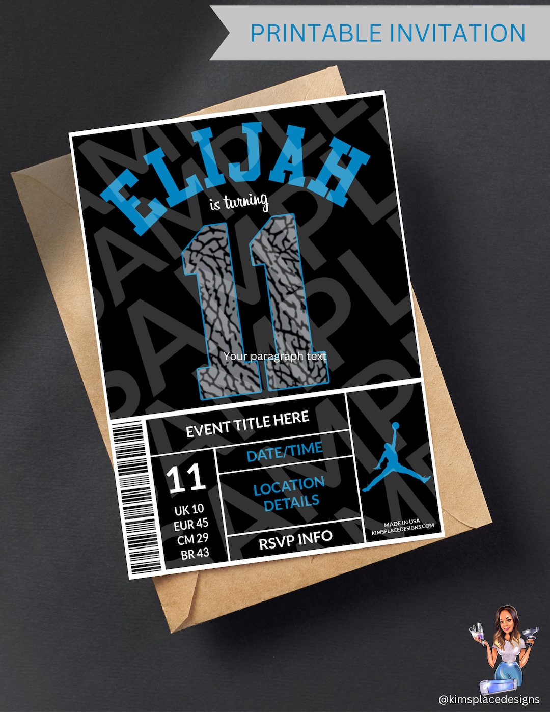 Digital Jordan Party Invitation, Printable Jumpman Invitation ...