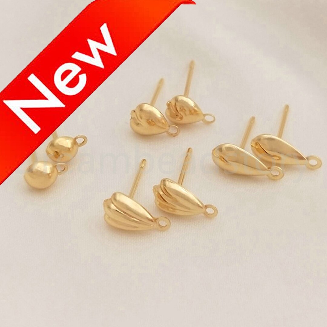 4-200 Pcs Earring Making Supplies 14K Gold Plated Round/ Heart ...