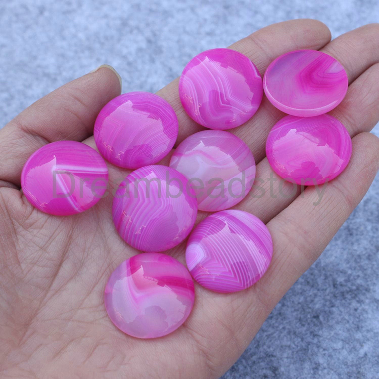 2-50 Pcs Natural Striped Agate Gemstone Round 20mm 25mm Flat Back Dome ...