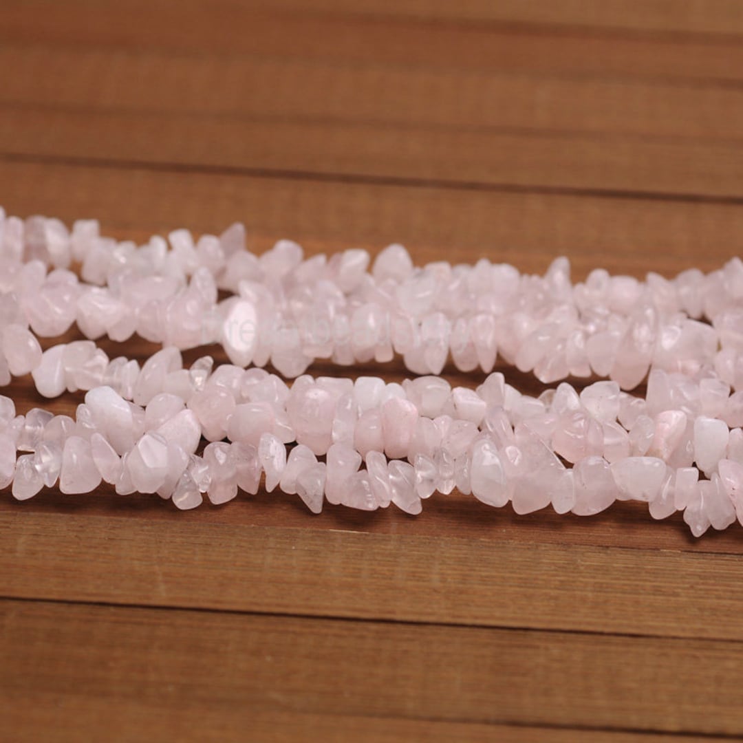 Rose Quartz Chips, Genuine Pink Quartz Gemstone Chip Beads, Full Strand ...