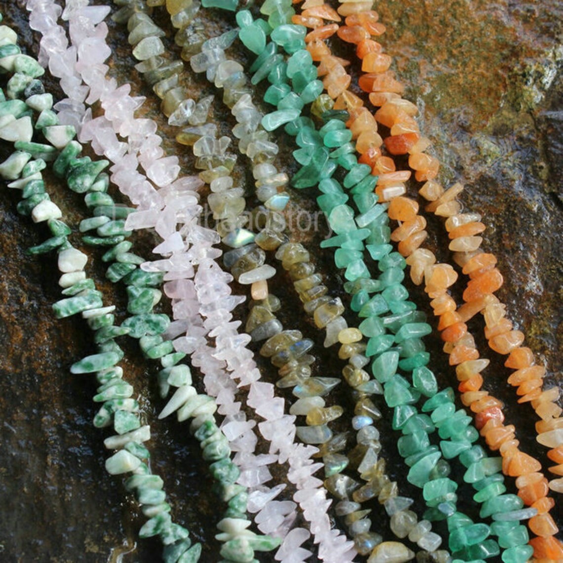 Long Strand Irregular 3-5mm Small Size Natural Gemstone Chips Beads ...