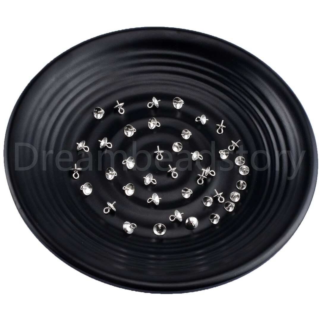 10-100 Pcs 925 Sterling Silver Mount Earring Post Stud Finding/ Half-drilled Pearl Cup With Peg ...