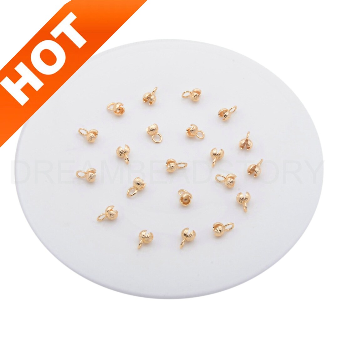 4-200 Pcs 14K Gold Plated Crimp End Caps/ Thread Ends/ Flower Bead Tip ...