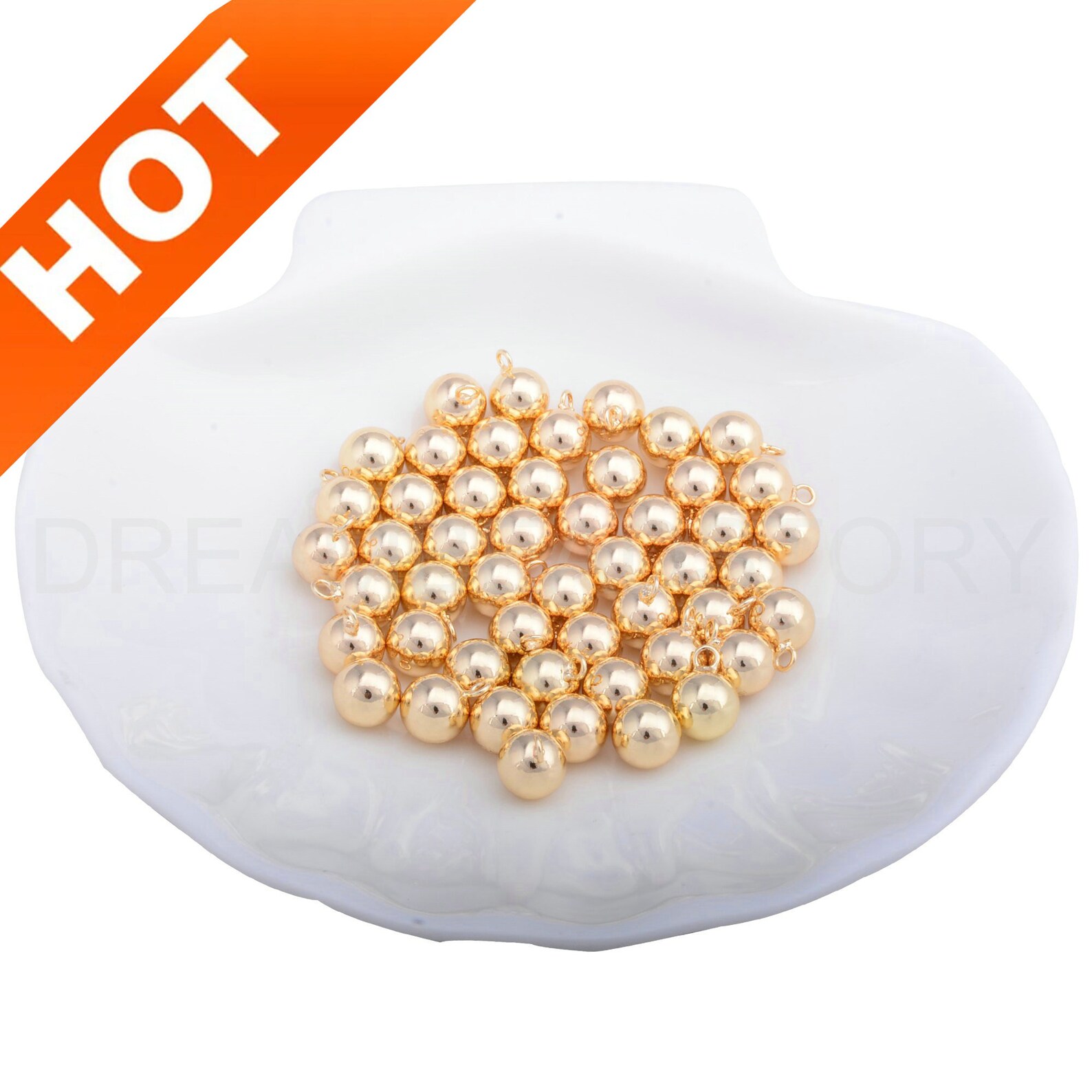 4-500 Pcs Gold Ball Charms 14K Gold Plated Polished Plain Round Ball ...