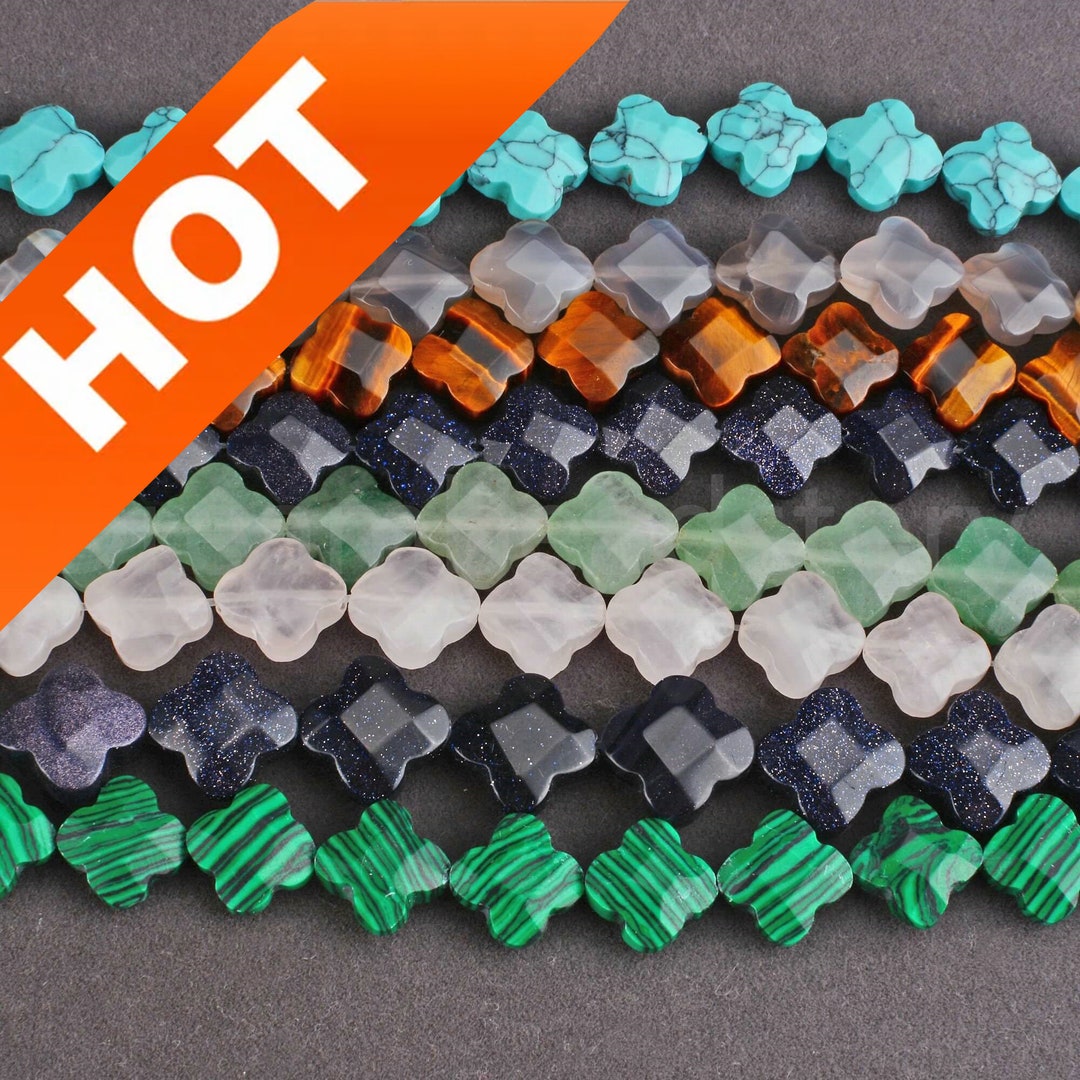 Gemstone Clover Beads Natural Rose Quartz/ Tiger Eye/ Aventurine ...