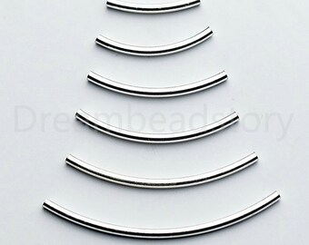 Sterling Silver Curved Tube Beads 925 Silver Bended Cylinder Beads ...