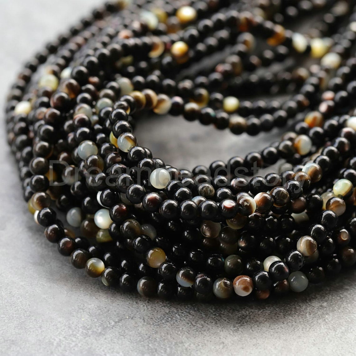 Natural Black Mother of Pearl Shell Cat Eye Seashell 3mm 4mm 5mm 6mm ...