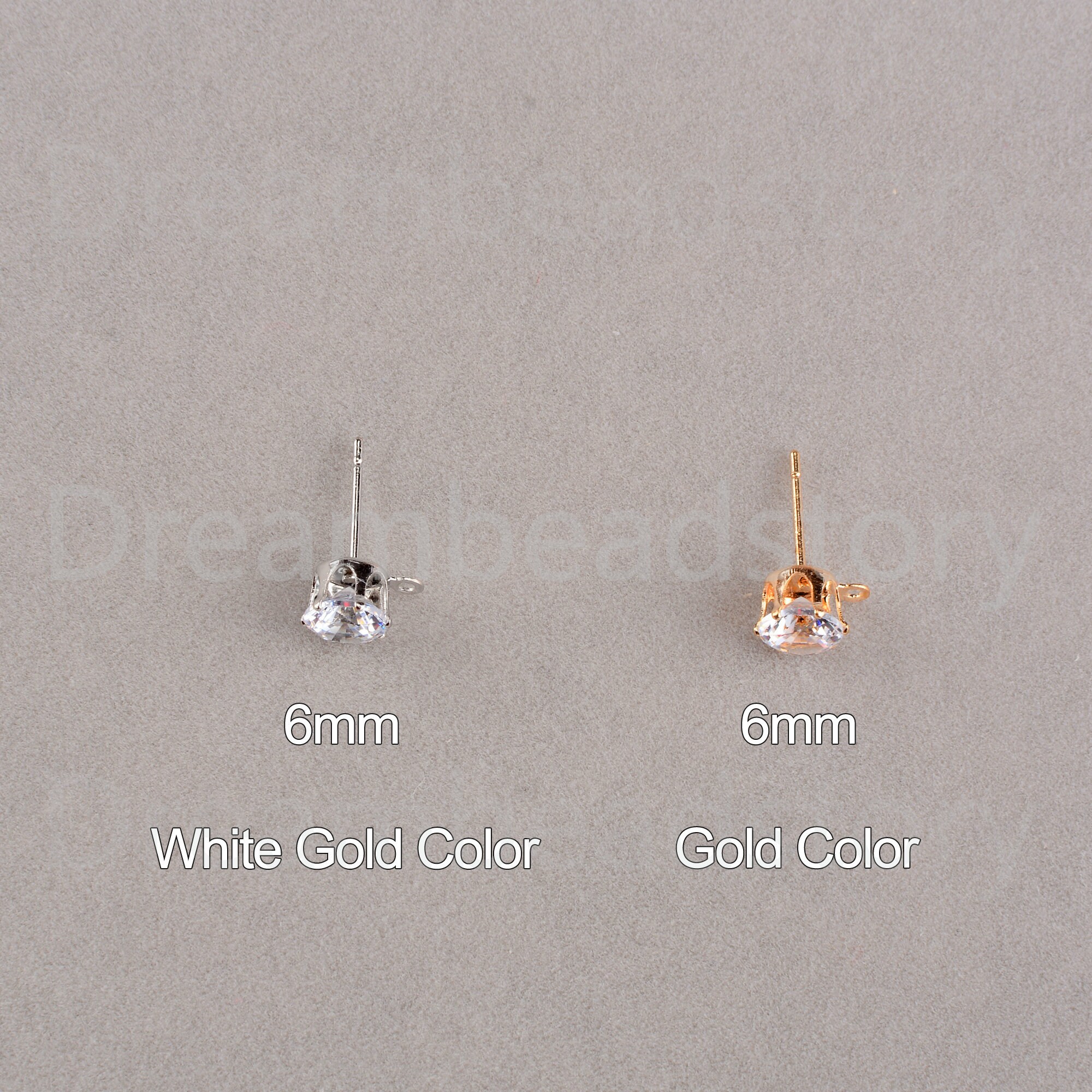 50-400 Pcs Round Snap-set Post Earring Setting/ 6-prong Clear ...