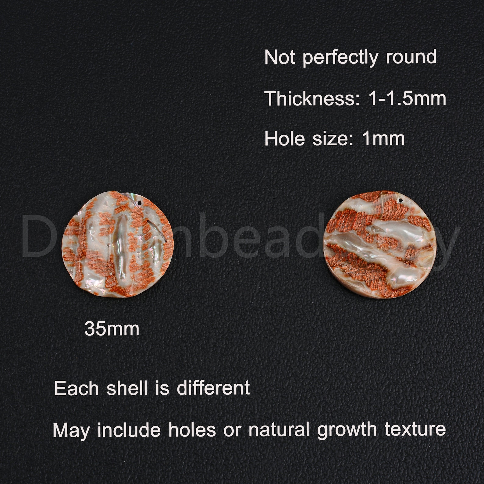 1-50 Pcs Large Size 35mm Natural Red Abalone Shell Round Circle Disc ...