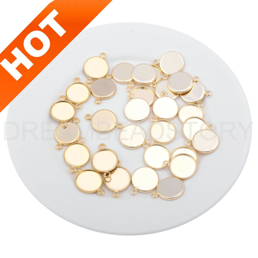4-100 Pcs 14K Gold Plated Blank Cabochon Bezel Tray Base Settings Round ...