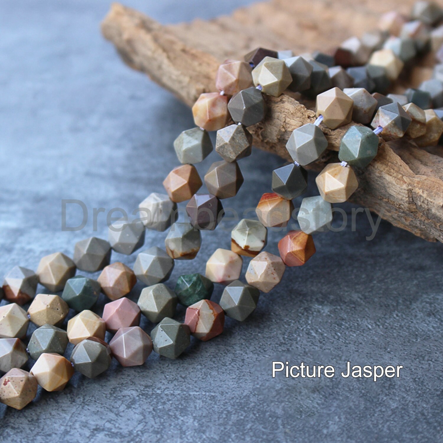 Diamond Cut Stone Beads Faceted Nugget Geometric Cut Picture Jasper ...