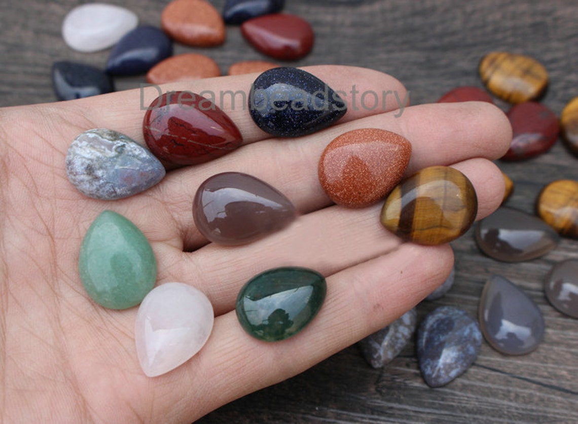 2-50 Pieces Teardrop Natural Gemstone Drop Shape Flat Back - Etsy